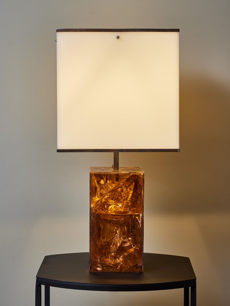 Table Lamp in Brown Resin with Original Plexi Lampshade For Sale at 1stDibs