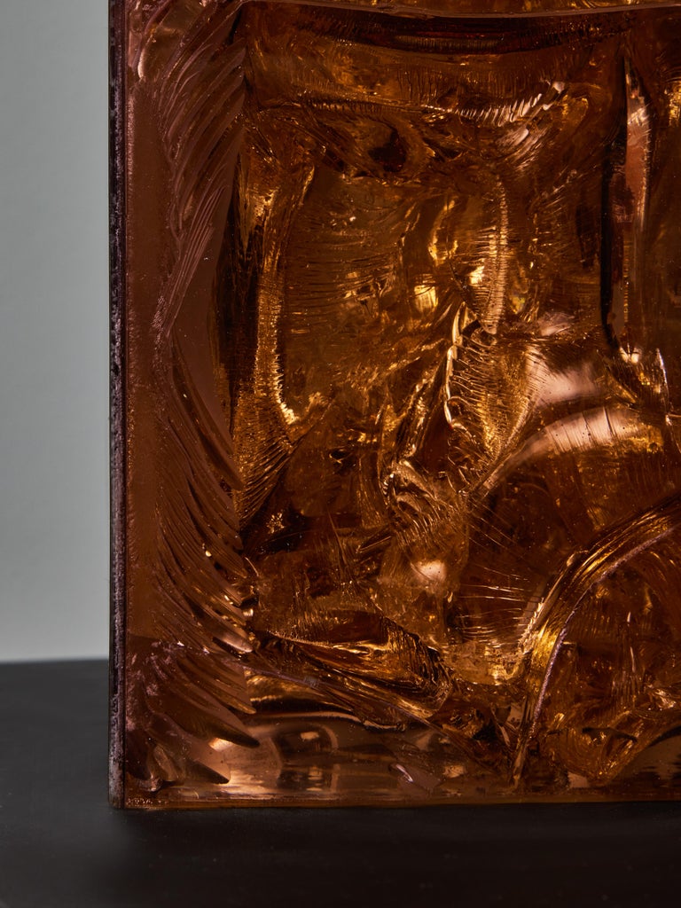 Table Lamp in Brown Resin with Original Plexi Lampshade For Sale at 1stDibs