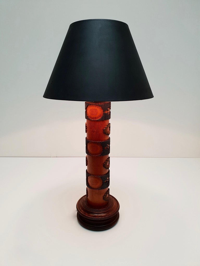 Table Lamp in Wood and Brass Made from an Old Stamp For Sale at 1stDibs