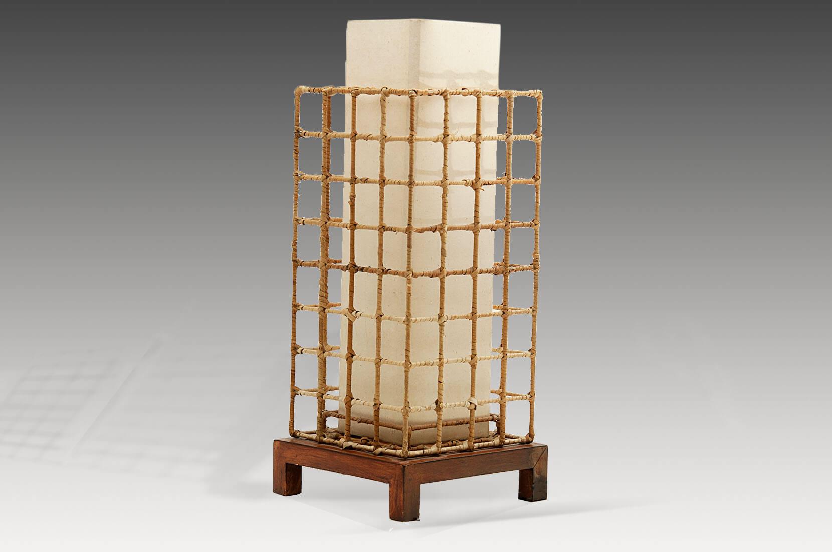 Table Lamp in Wood, and Staw, in the Style of George Nakashima, circa ...