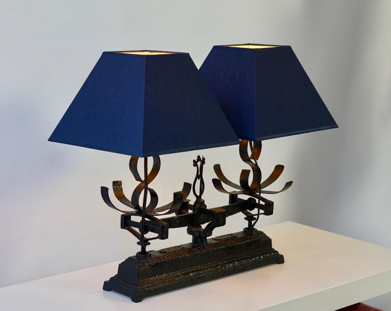 Table Lamp Made of an old Wrought Iron Scale, Balance For Sale at 1stDibs