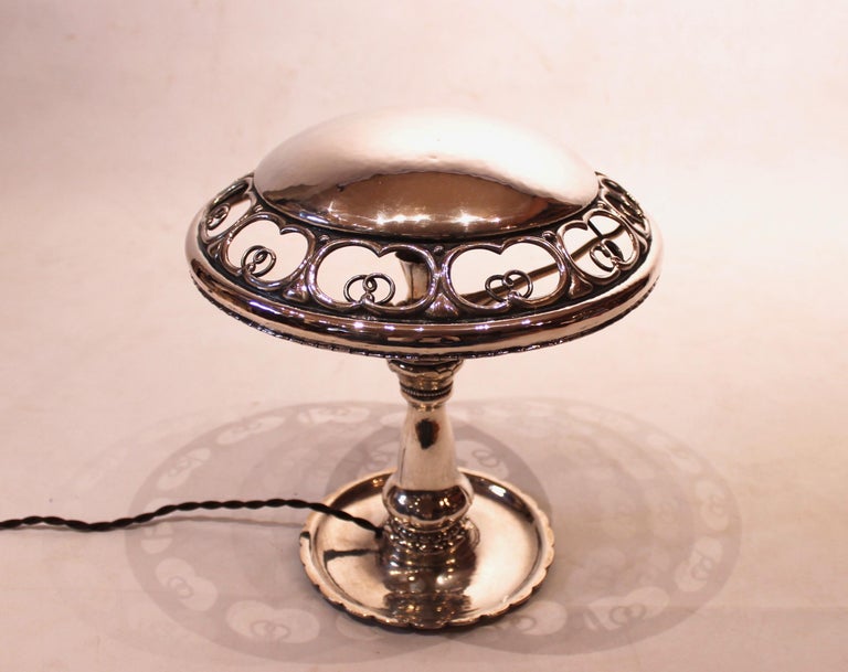Table Lamp of Hallmarked Silver and Beautifully Decorated Shade For ...