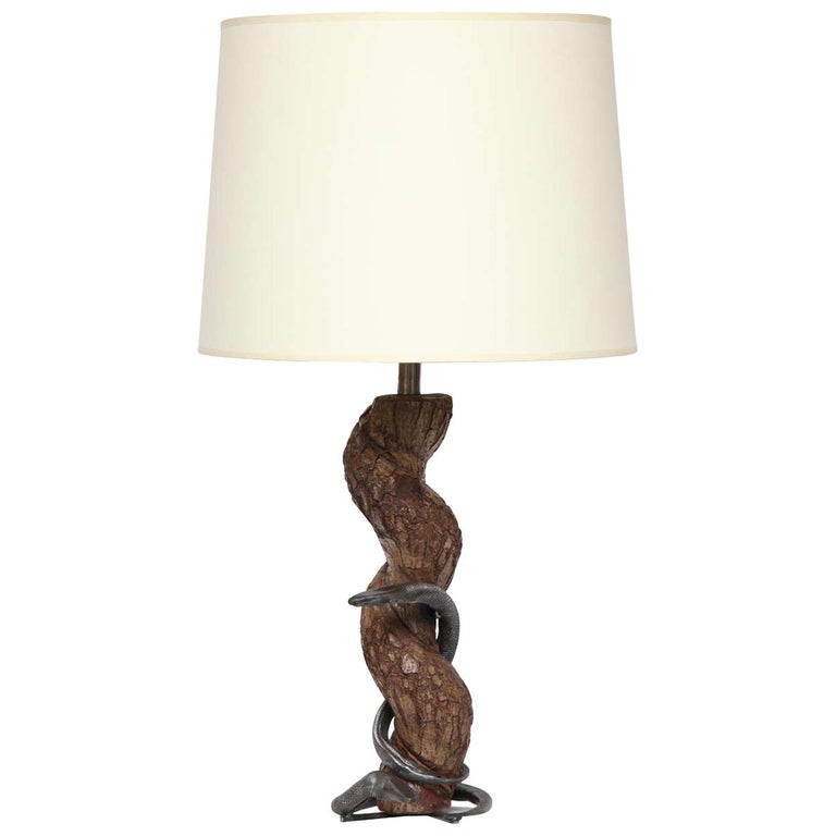 Table Lamp Sculptural Snake Wood and Wrought Iron, France, 1940s For ...