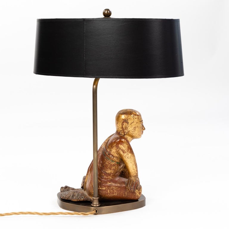 Table Lamp Sitting Wooden Mandalay Priest with Decorations, Burma, 19th ...