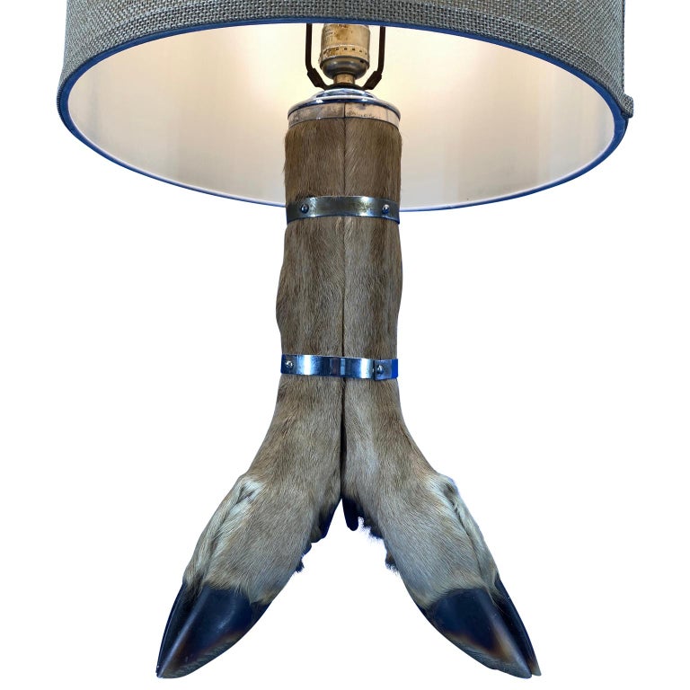 Table Lamp With 4 Tier Deer Hoof With Nickel Bands And Antler Finial ...