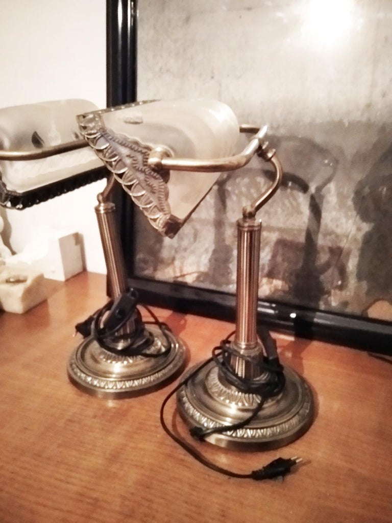 Table Lamps Bank library or Desk Large Size White and Silver Color ...