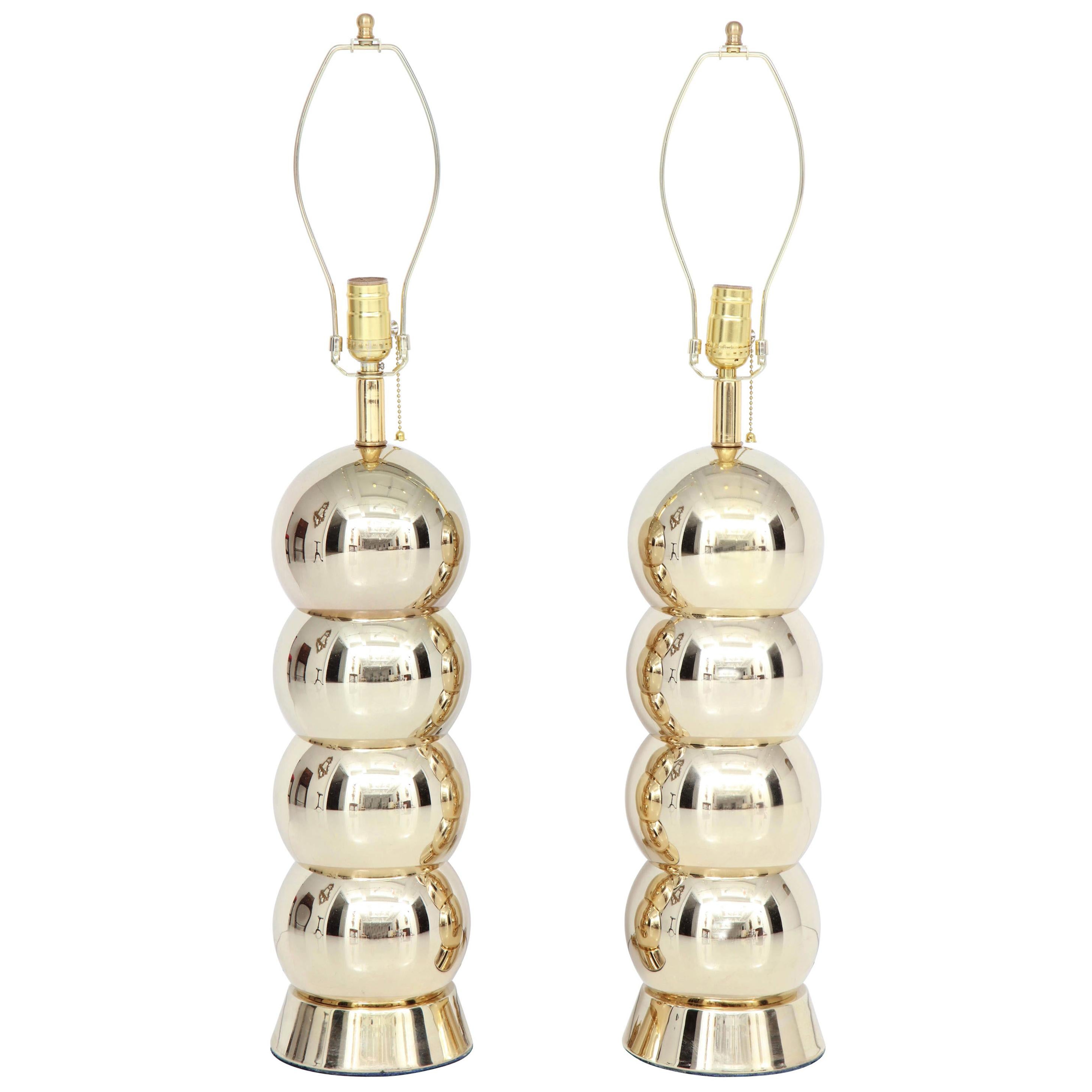 Pair Lightolier Tommi Parzinger Marigold Yellow Brass Ring Table Lamps ...