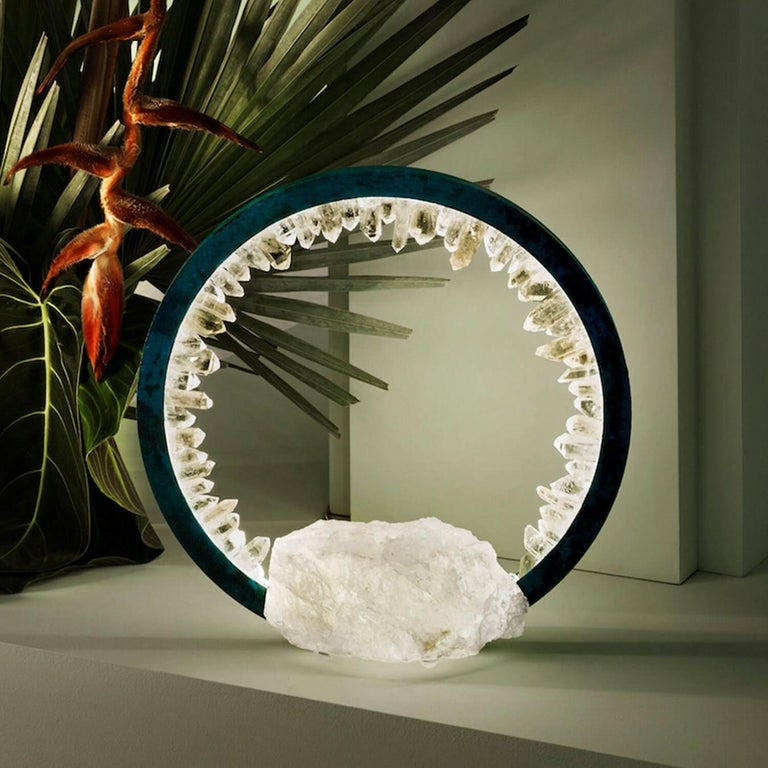 Table Light Sculpture in Brass with Quartz, Prometheus IV by ...