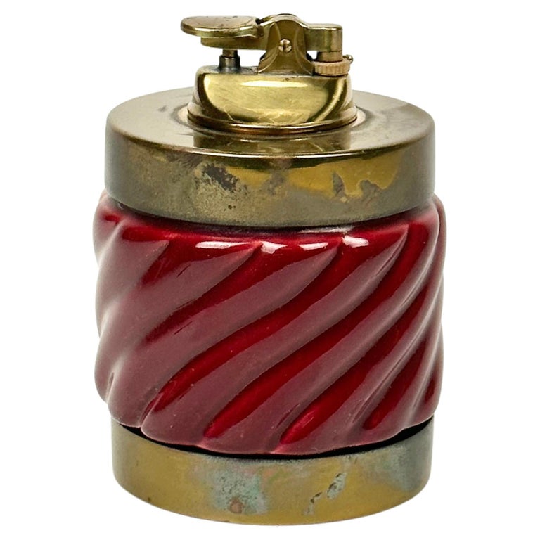 Table Lighter Bordeaux Ceramic and Brass by Tommaso Barbi, Italy, 1970s ...