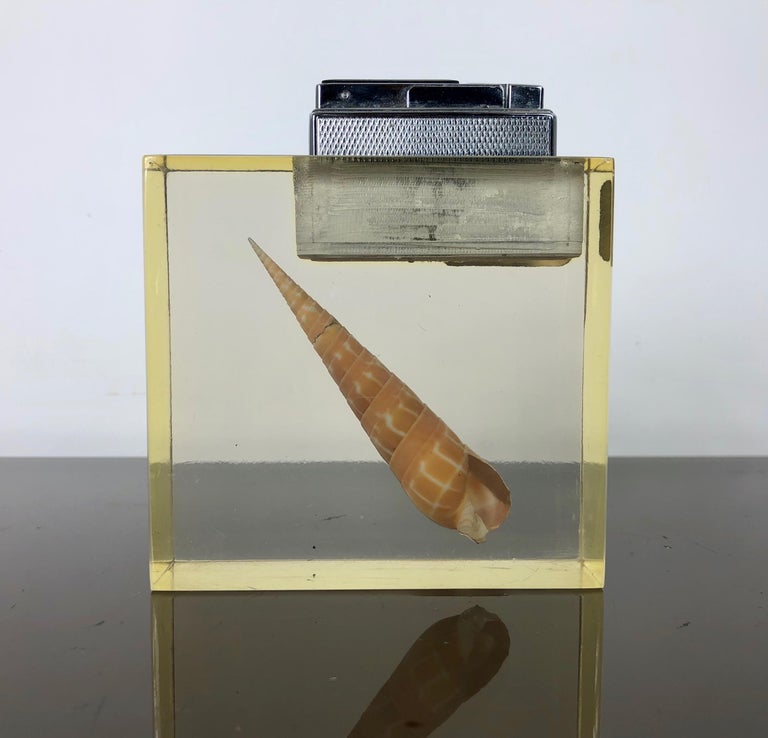 Table Lighter in Lucite Resin with a Sea Shell Inside, 1970s at 1stDibs