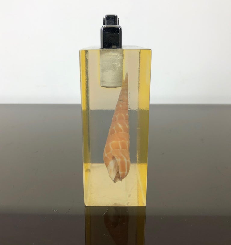Table Lighter in Lucite Resin with a Sea Shell Inside, 1970s at 1stDibs