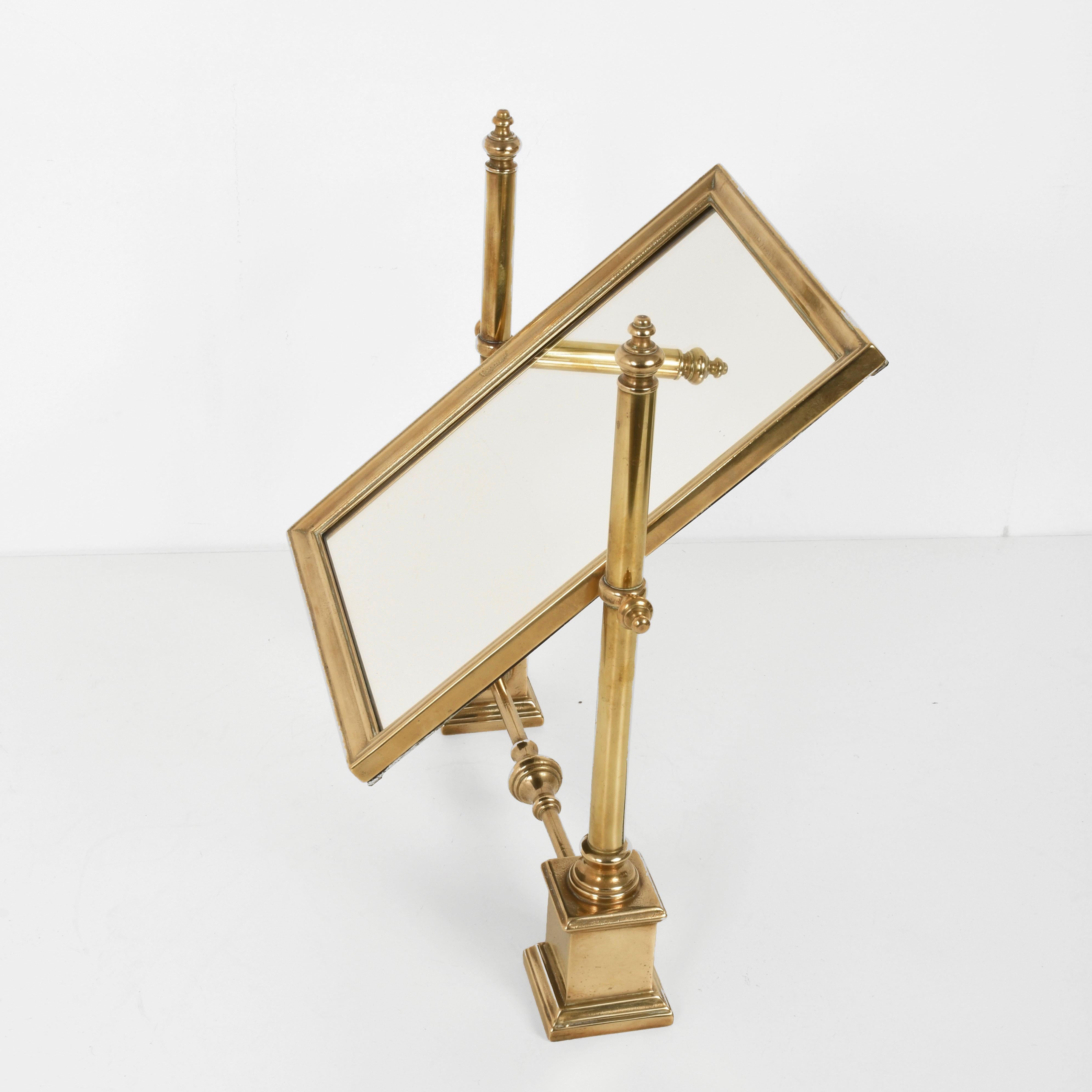 Table Mirror in Polished Brass, Vanity, Adjustable, Italy, 1950s at 1stDibs