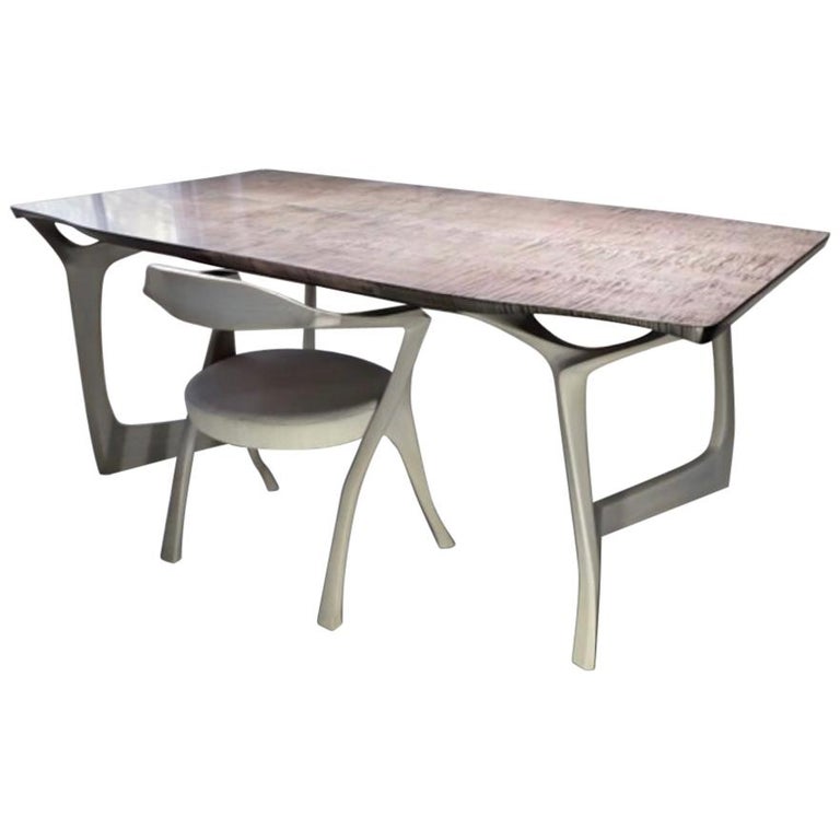 Table #2, Sculptural Dining Table.Tiger Maple and Hand-Carved Sapele ...
