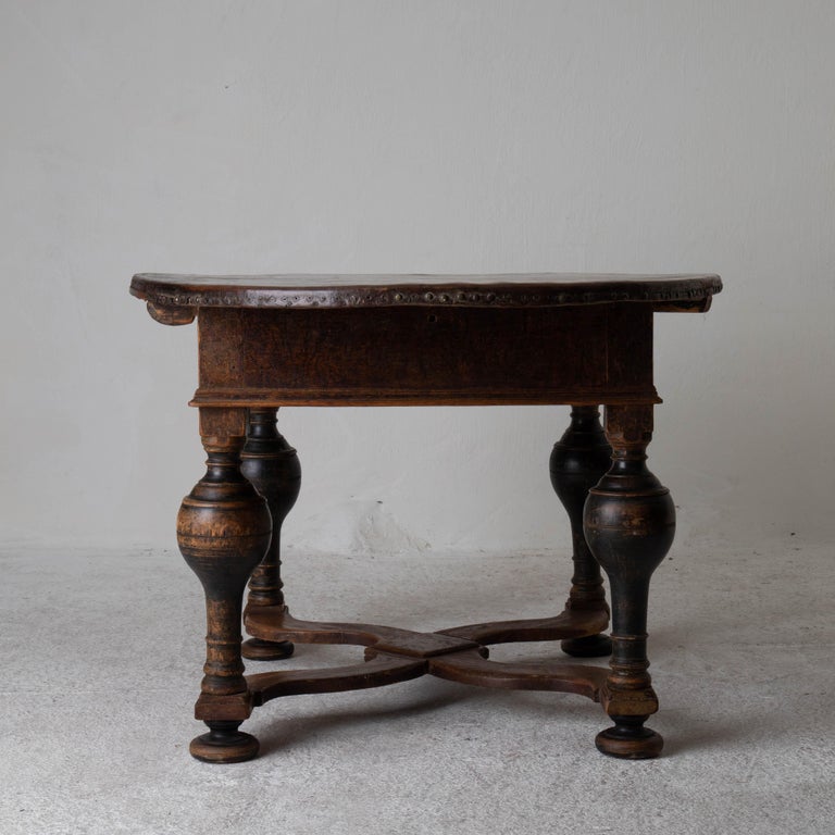 Table Rare Swedish Baroque Period 1650-1750 Leather Top Brown Sweden at ...