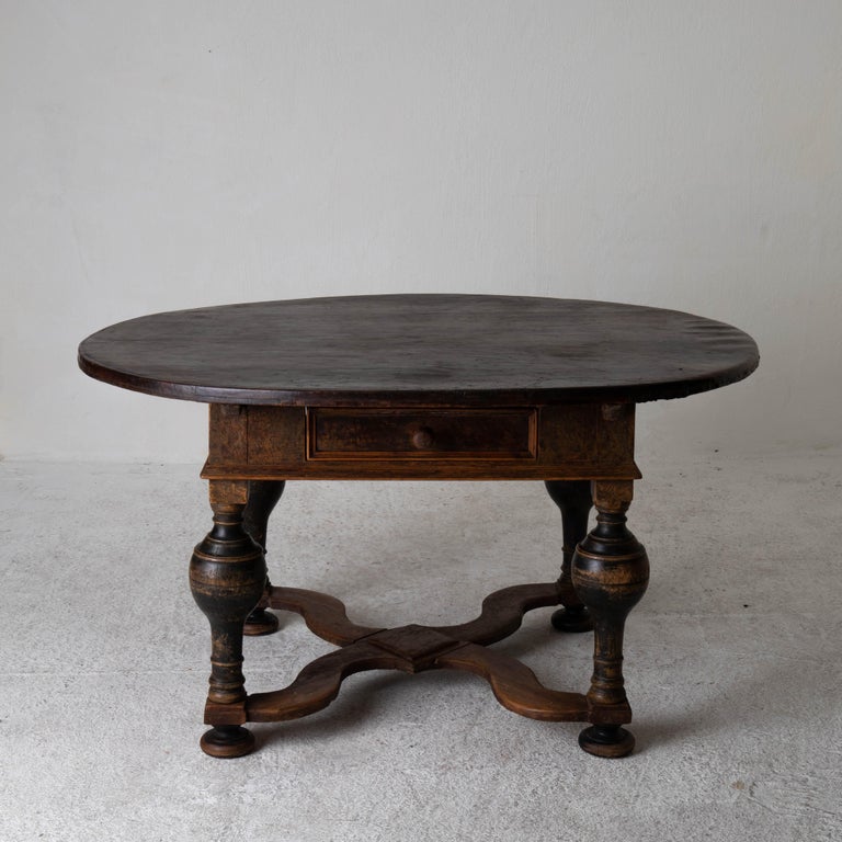 Table Rare Swedish Baroque Period 1650-1750 Leather Top Brown Sweden at ...