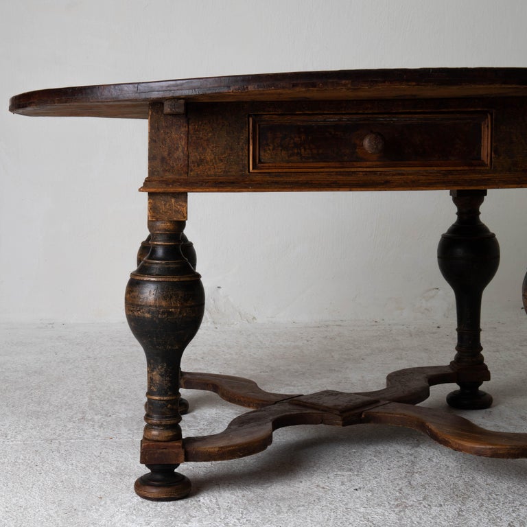 Table Rare Swedish Baroque Period 1650-1750 Leather Top Brown Sweden at ...