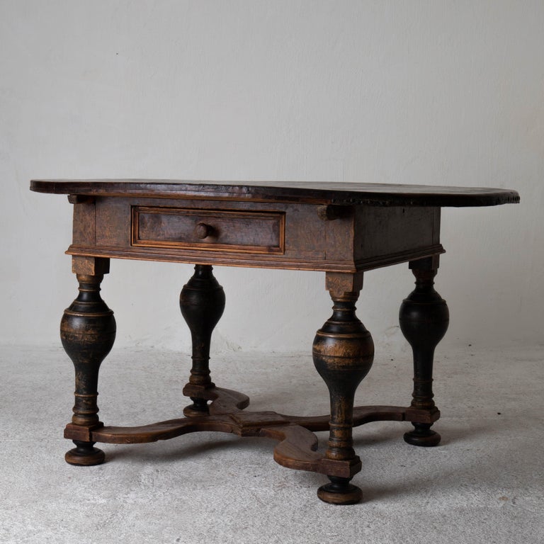 Table Rare Swedish Baroque Period 1650-1750 Leather Top Brown Sweden at ...