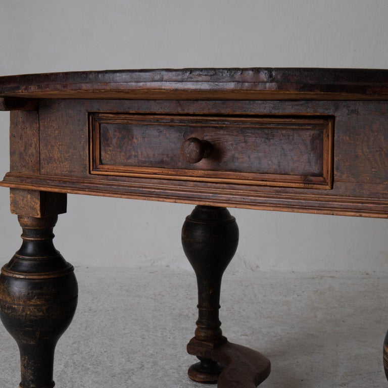 Table Rare Swedish Baroque Period 1650-1750 Leather Top Brown Sweden at ...