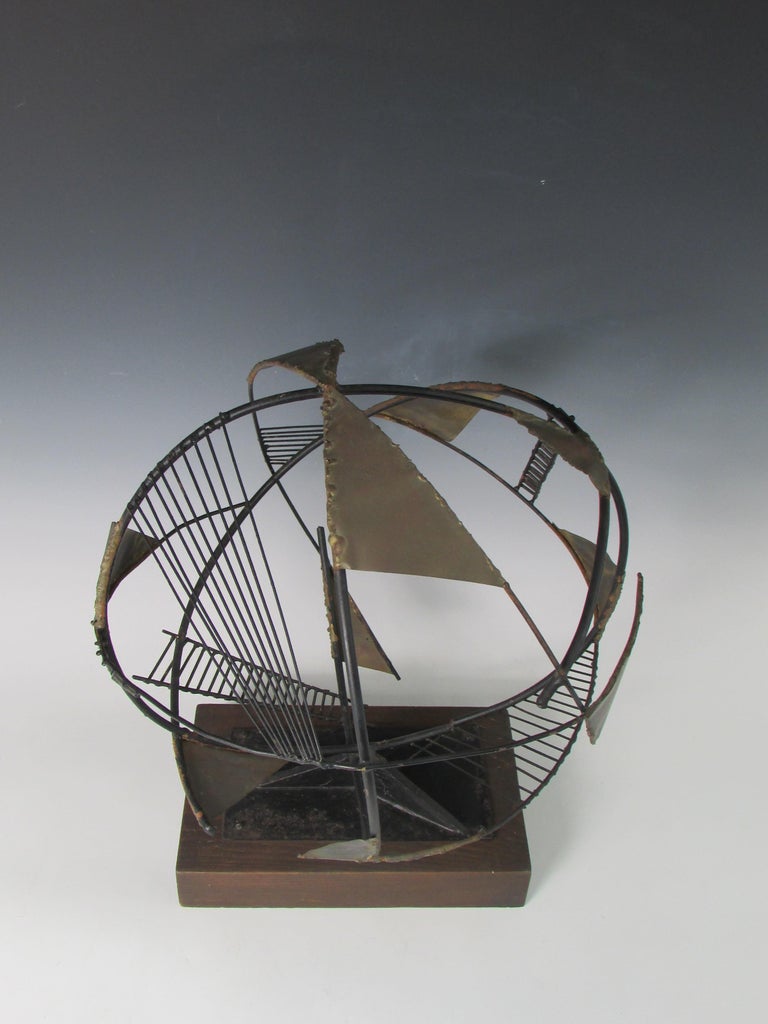 Table Top Torch Cut and Welded Brutalist Skeleton Sphere Sculpture For ...