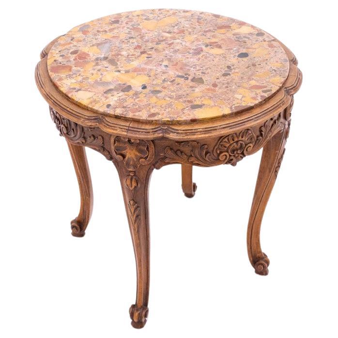 Carved Table with Marble Top, France, circa 1930 at 1stDibs