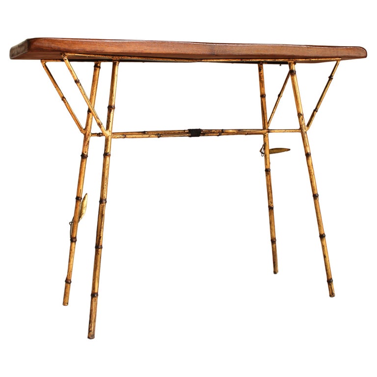 Table with Metallic Legs Imitating Bamboo, Spain, 70s For Sale at 1stDibs