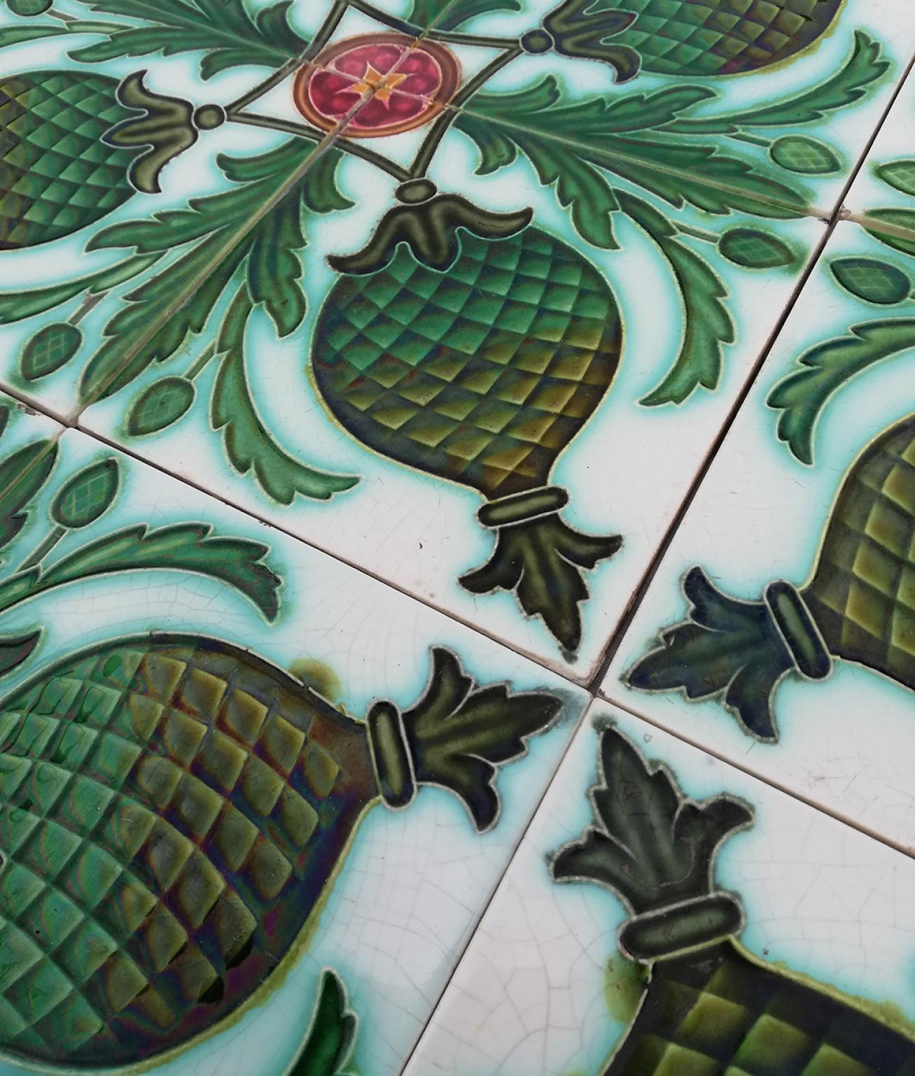 Tableau of 16 Green Glazed Relief Tiles Set by, Belgium For Sale at 1stDibs