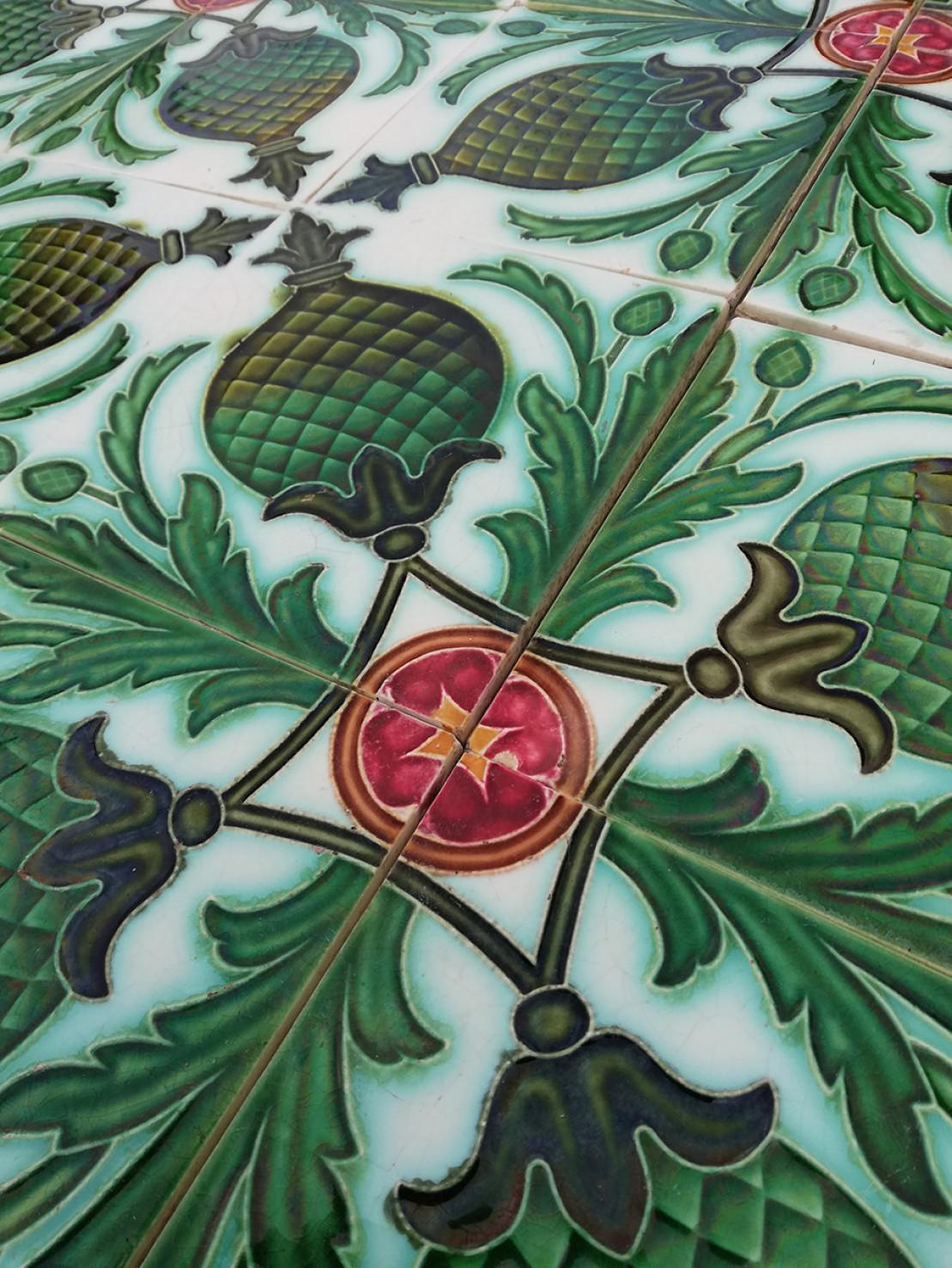 Tableau of 16 Green Glazed Relief Tiles Set by, Belgium For Sale at 1stDibs