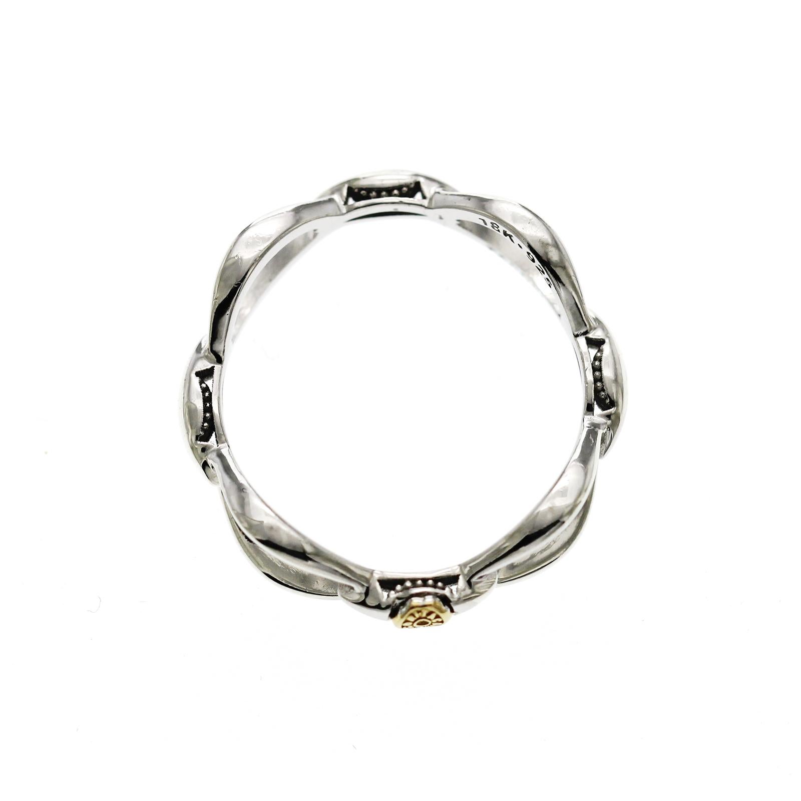 Tacori 925 Sterling Silver and 18k Gold Ivy Lane Link Diamond Ring Size ...