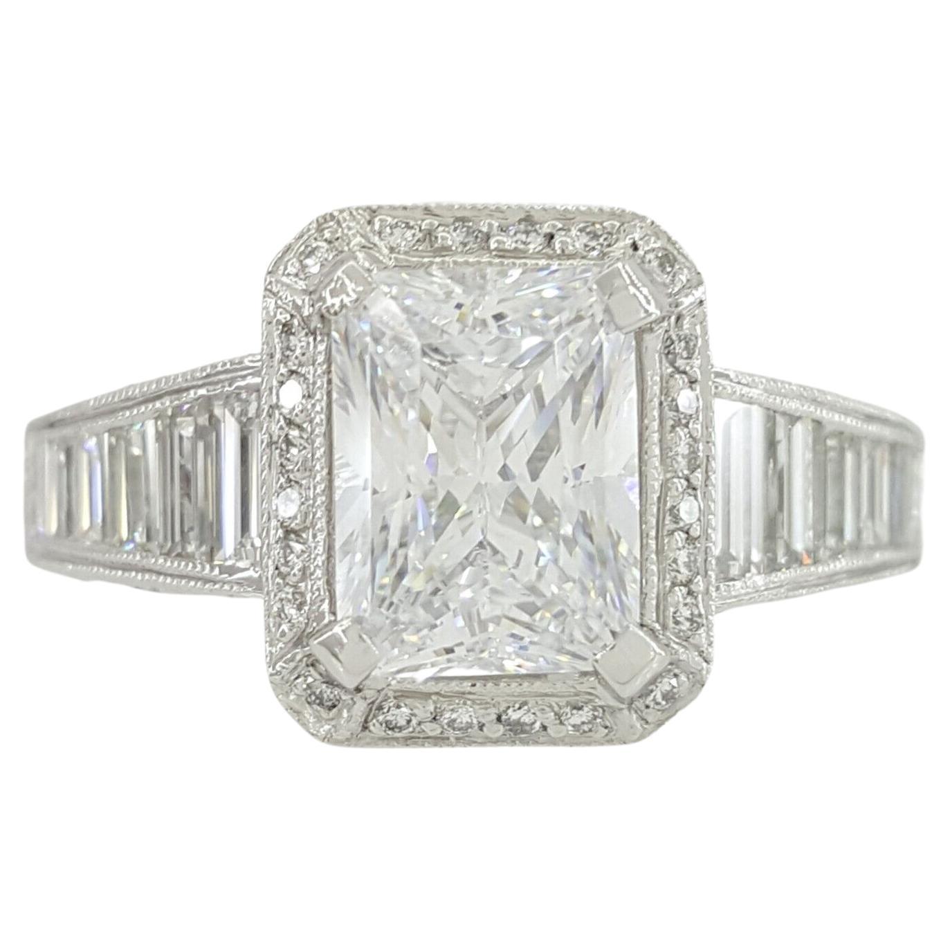 Elongated Radiant Cut Diamond Platinum Ring For Sale at 1stDibs