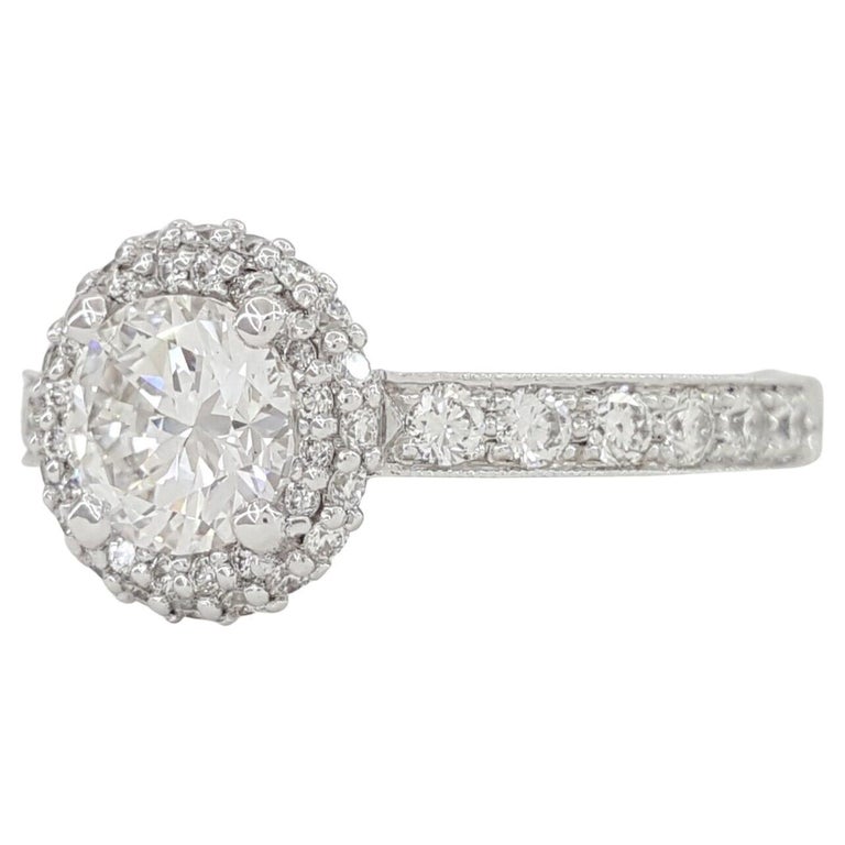 Tacori Round Brilliant Cut Halo Platinum Engagement Ring For Sale at ...