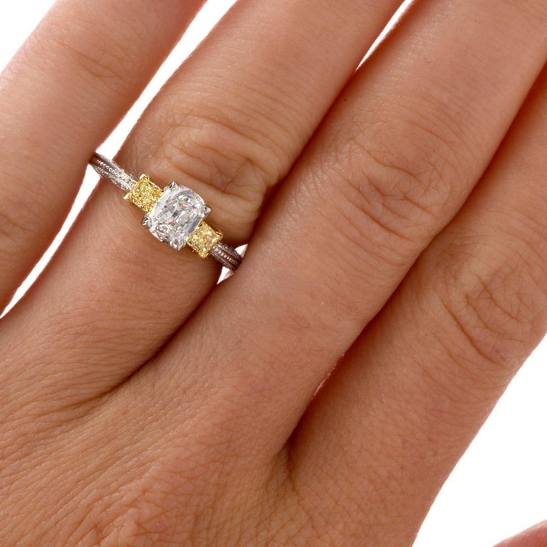 Tacori Three-Stone GIA Yellow Diamond Heart Platinum 18 Karat ...