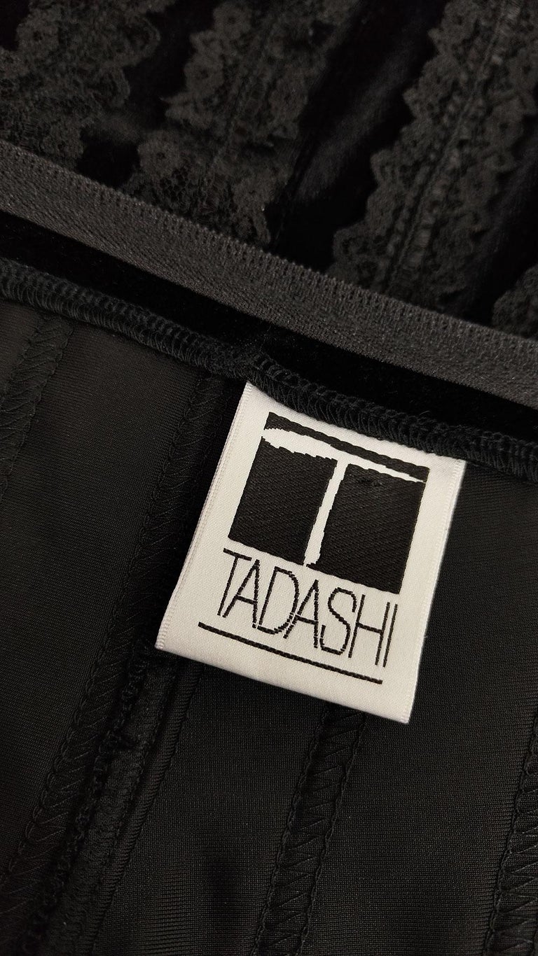 Tadashi Shoji Sexy Vintage Semi Sheer Black Mesh And Velvet Long Ruffle