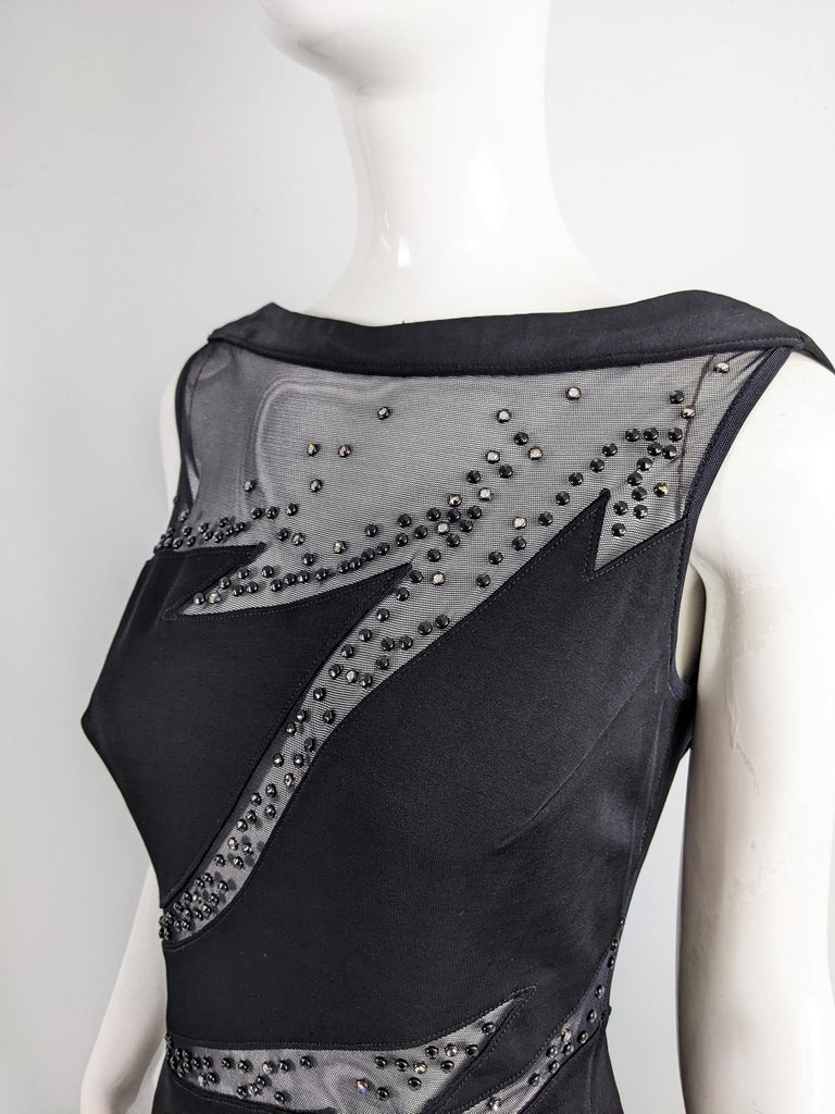 Tadashi Shoji Vintage Sexy Beaded Black Jersey And Mesh Cut Out Evening