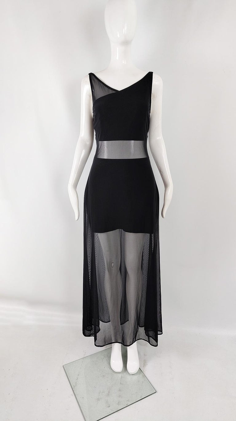 Tadashi Shoji Vintage Sexy Sheer Mesh Cut Out Evening Gown Dress 1980s