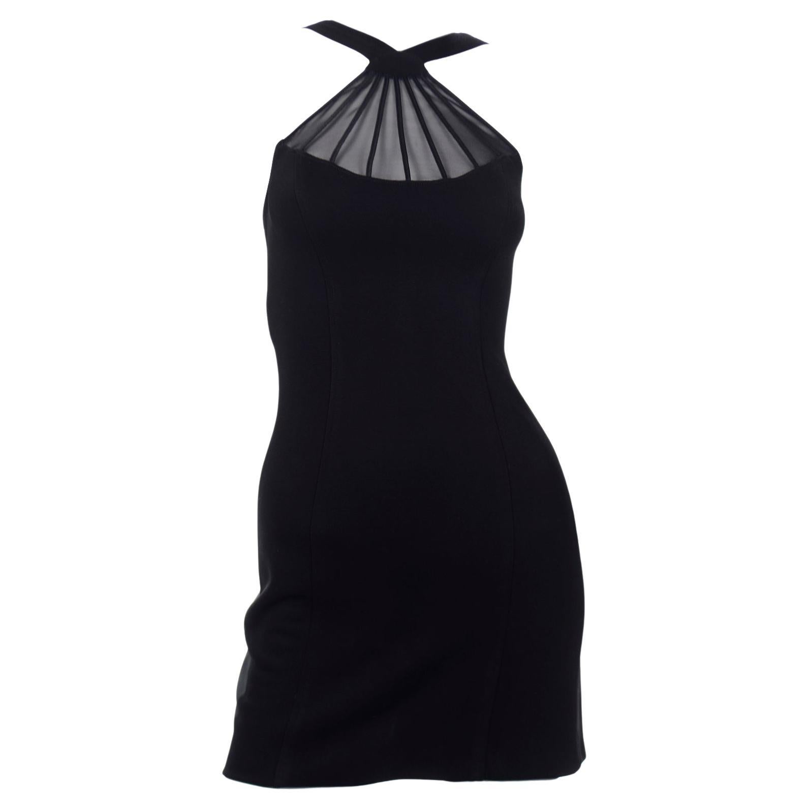1990s Tadashi Vintage Black Evening Dress With Mesh Inserts and High ...