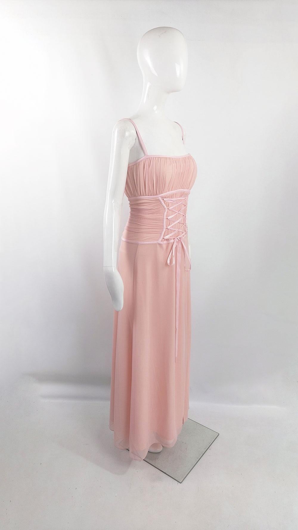 Tadashi Vintage Peach Pink Mesh and Satin Ribbon Full Length Maxi ...