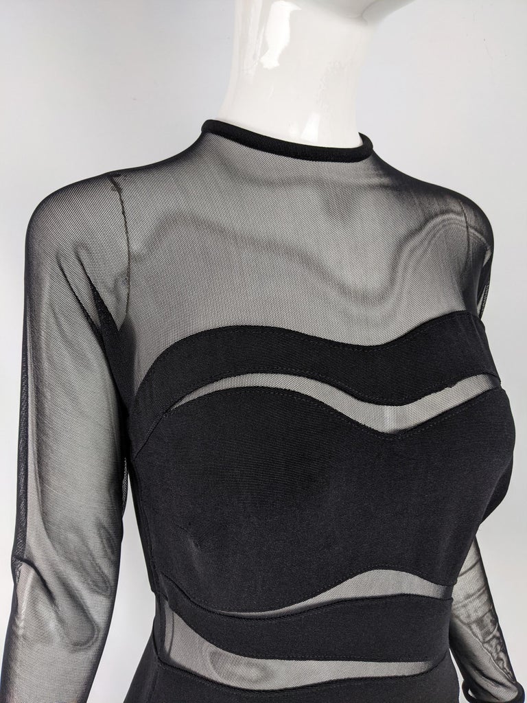 Tadashi Vintage Sexy Black Sheer Mesh Cut Out Bandage Evening Dress For ...