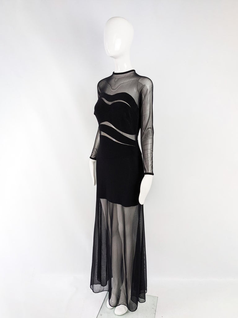 Tadashi Vintage Sexy Black Sheer Mesh Cut Out Bandage Evening Dress For ...