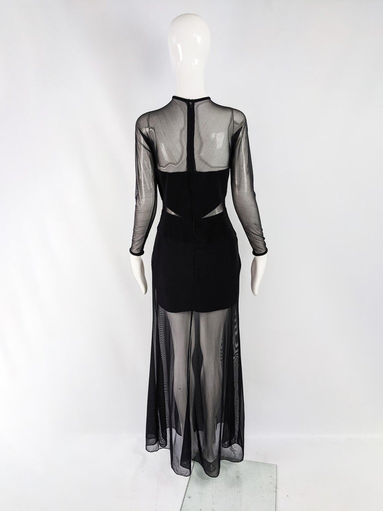 Tadashi Vintage Sexy Black Sheer Mesh Cut Out Bandage Evening Dress For ...