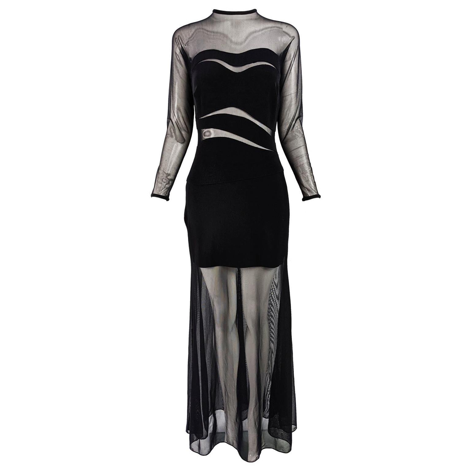 Tadashi Vintage Sexy Black Sheer Mesh Cut Out Bandage Evening Dress For ...