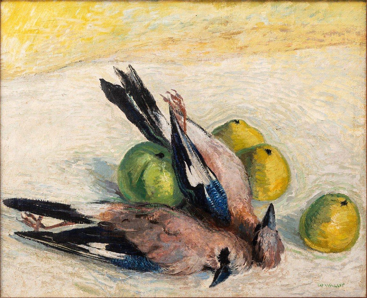 Taf Wallet - Still life with birds and limes, original antique oil on ...