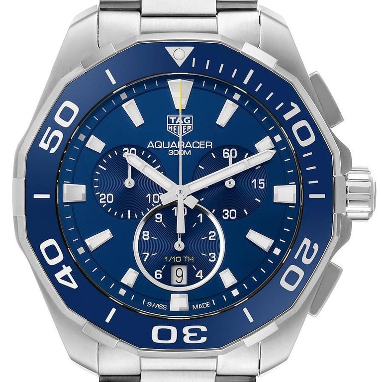 Tag Heuer Aquaracer Blue Dial Chronograph Mens Watch CAY111B Box Card ...