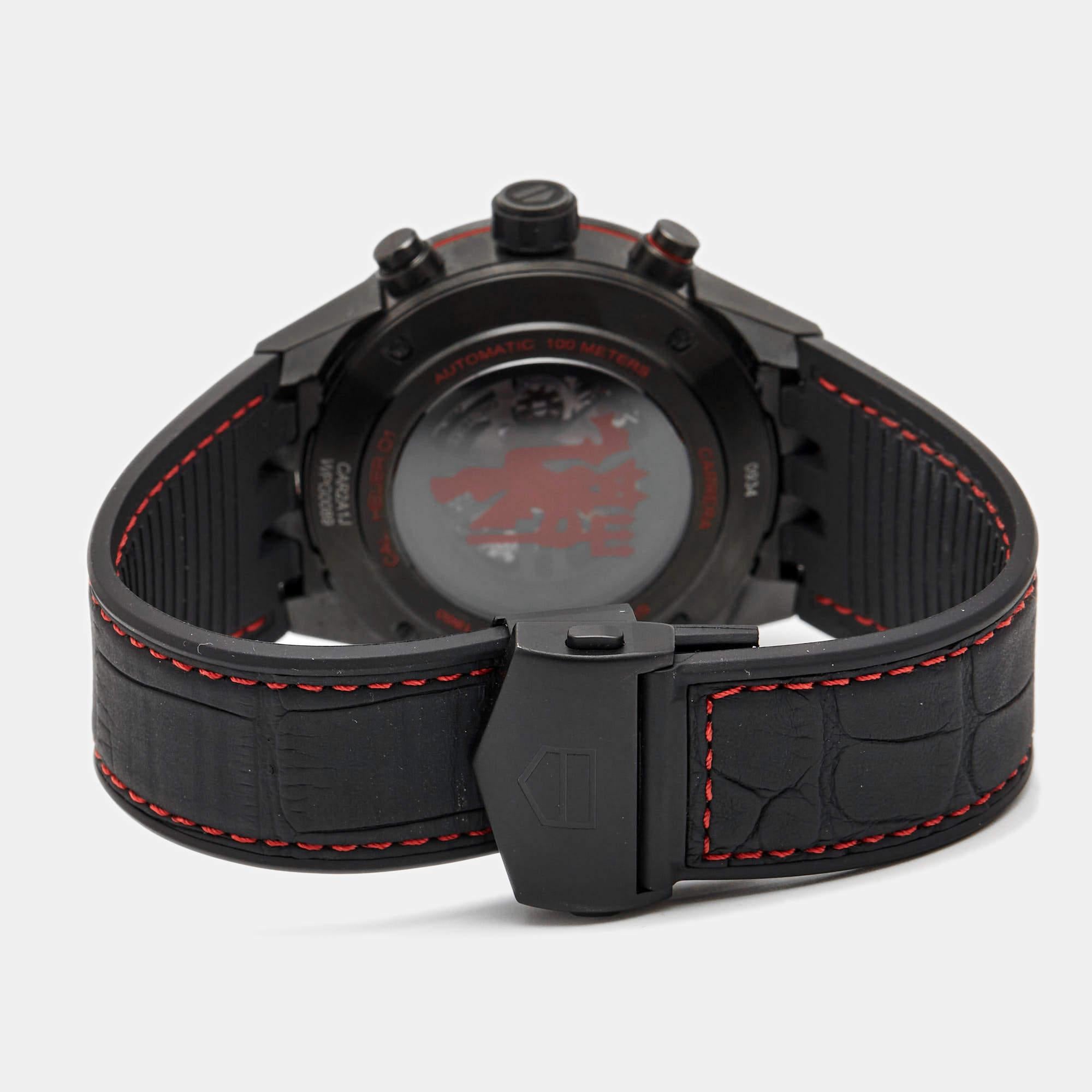 TAG Heuer Black PVD Coated Stainless Steel Rubber Carrera Manchester ...