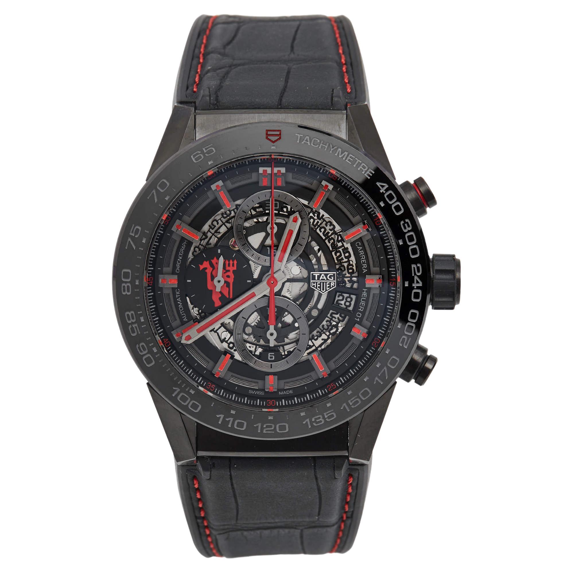 TAG Heuer Black PVD Coated Stainless Steel Rubber Carrera Manchester ...