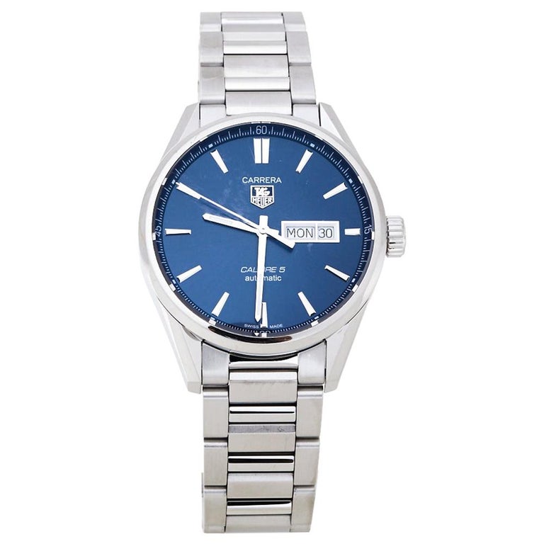 Tag Heuer Blue Stainless Steel Carrera 5 WAR201E.BA0723 Men's Wristwatch 41 mm at 1stDibs