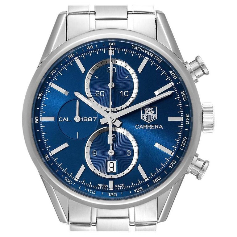 TAG Heuer Carrera 1887 Chronograph Blue Dial Steel Mens Watch CAR2115 ...