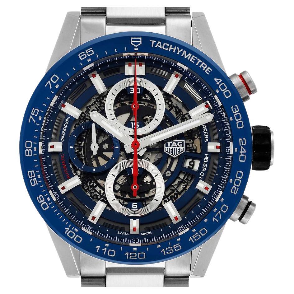 Tag Heuer Carrera Blue Skeleton Dial Chronograph Mens Watch CAR201T Box ...