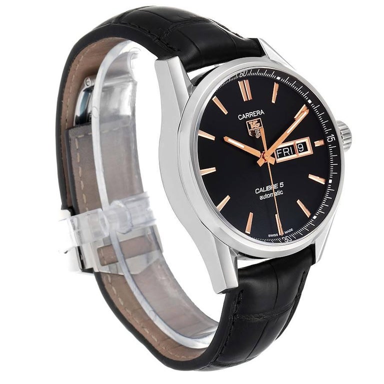 TAG Heuer Carrera Calibre 5 Day Date Steel Men's Watch WAR201C Box Card For Sale at 1stDibs