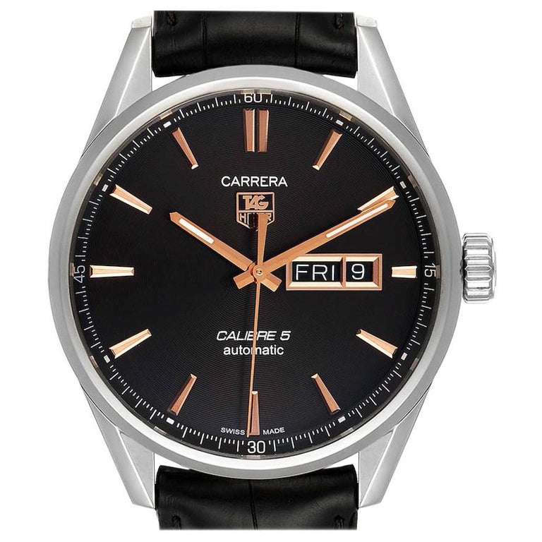 TAG Heuer Carrera Calibre 5 Day Date Steel Men's Watch WAR201C Box Card For Sale at 1stDibs