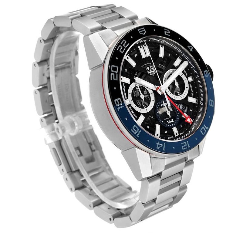 Tag Heuer Carrera Chronograph GMT Batman Bezel Steel Watch CBG2A1Z Box ...